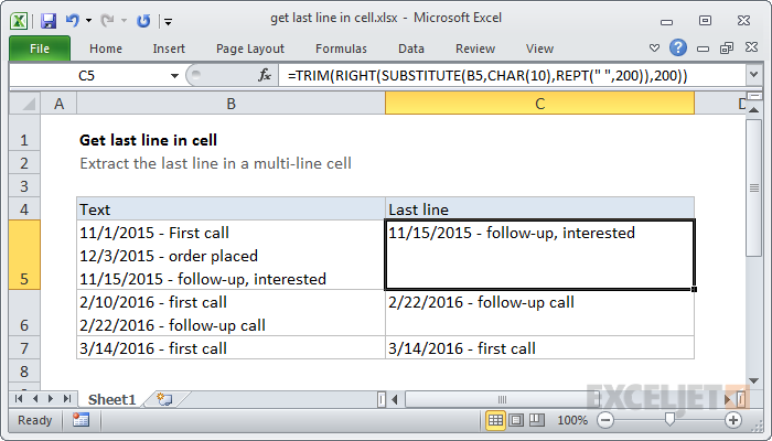 Get Last Line In Cell Excel Formula Exceljet